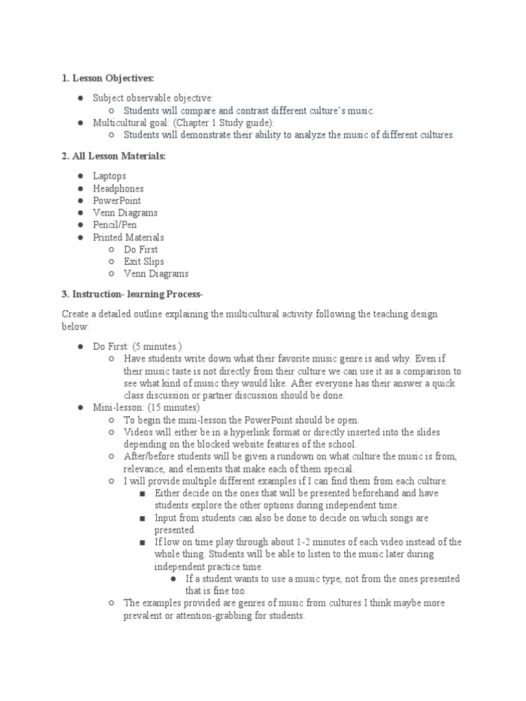 Artifact 2 Multicultural Lesson | PDF | Singing | Lesson Plan