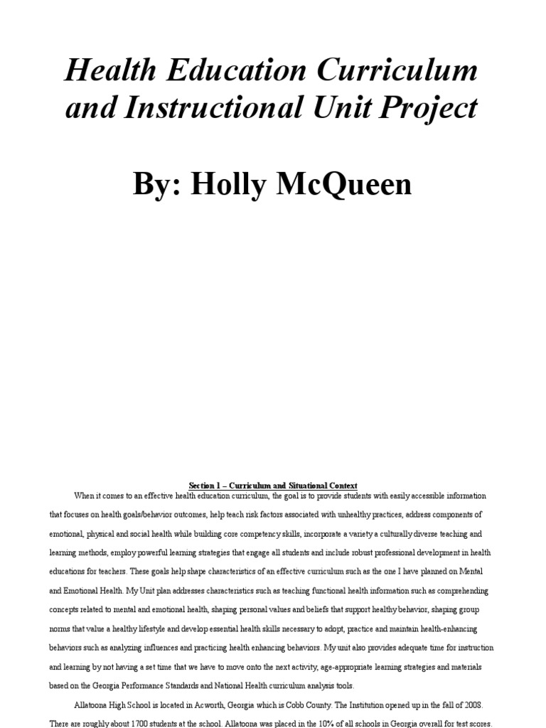 3650 Health Instructional Unit Plan | PDF | Mental Health | Educational ...