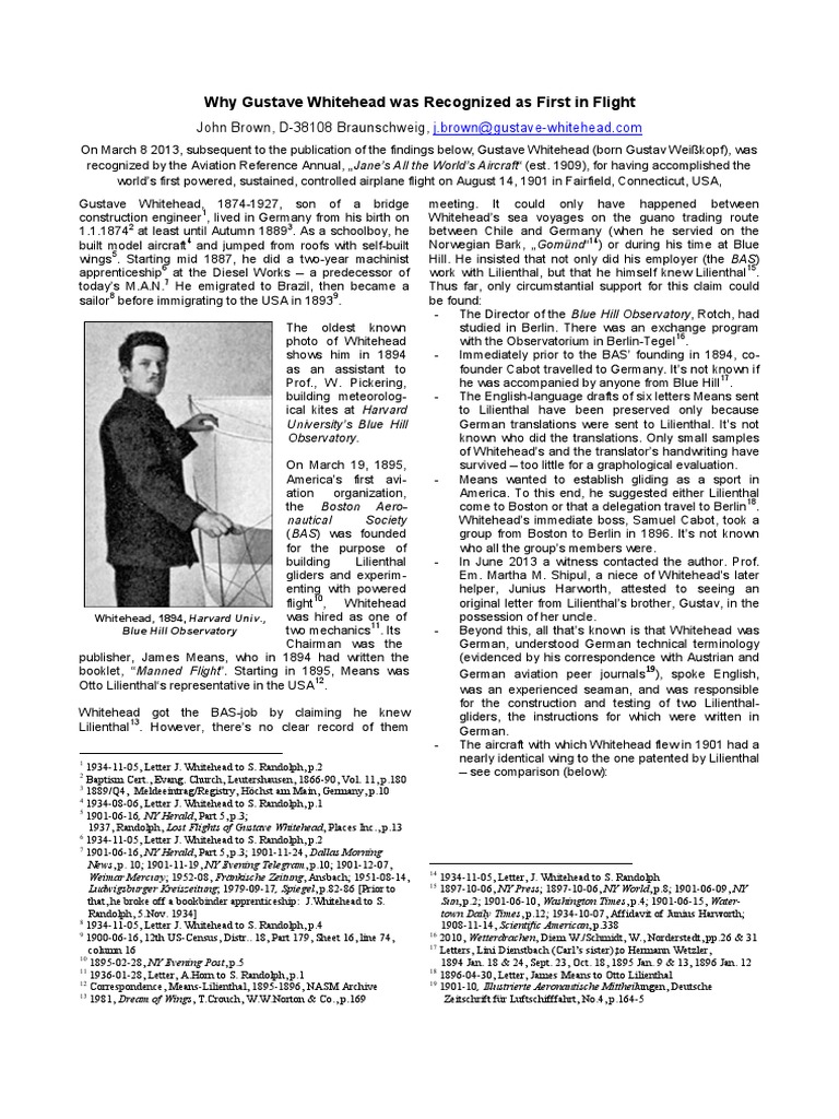 Gustave Whitehead: Pioneer of Flight | PDF | Wright Brothers | Engines