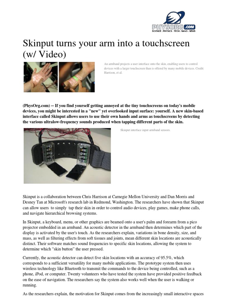186681149-Skinput Turns Your Arm Into A Touchscreen W Video | PDF | Touchscreen | Cyberspace
