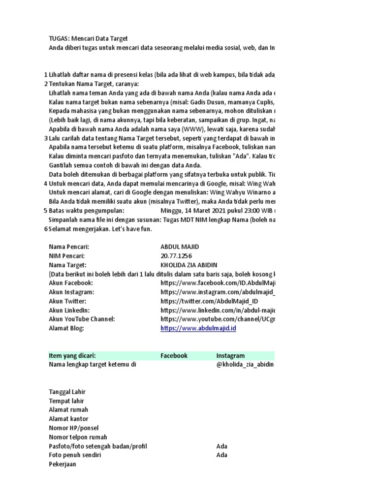 Tugas Mencari Data Target Mahasiswa | PDF