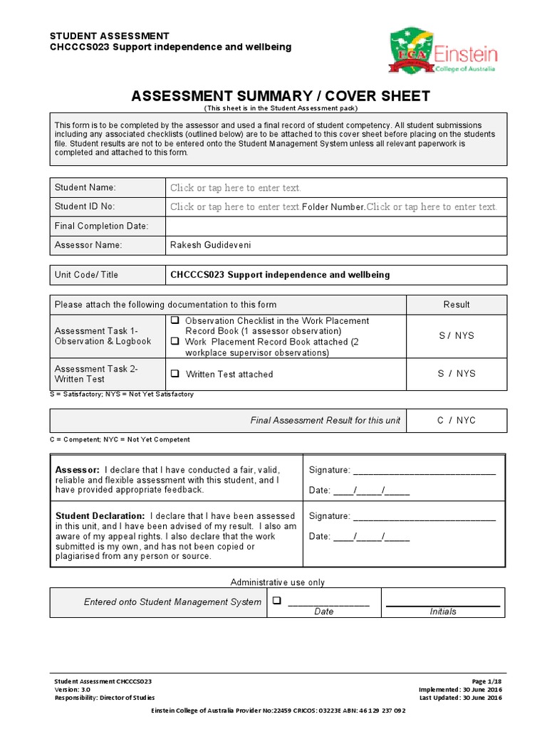 Supporting Independence and Wellbeing through Assessment | PDF | Well ...