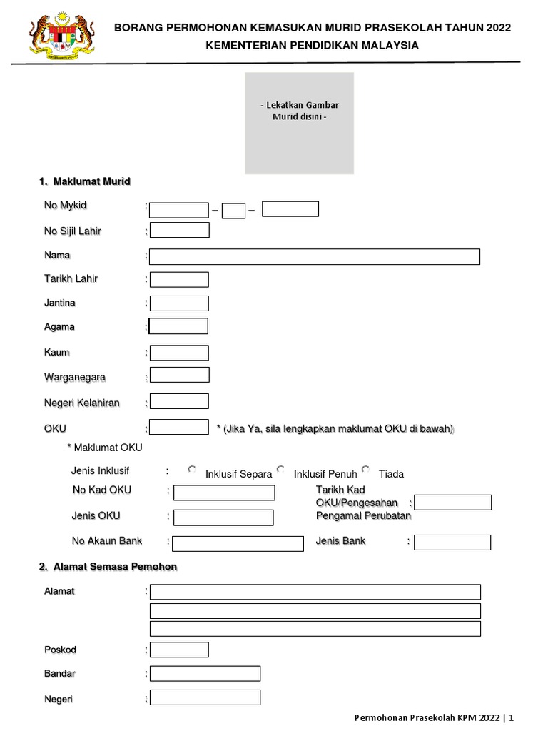 Borang Permohonan Kemasukan 2022 | PDF