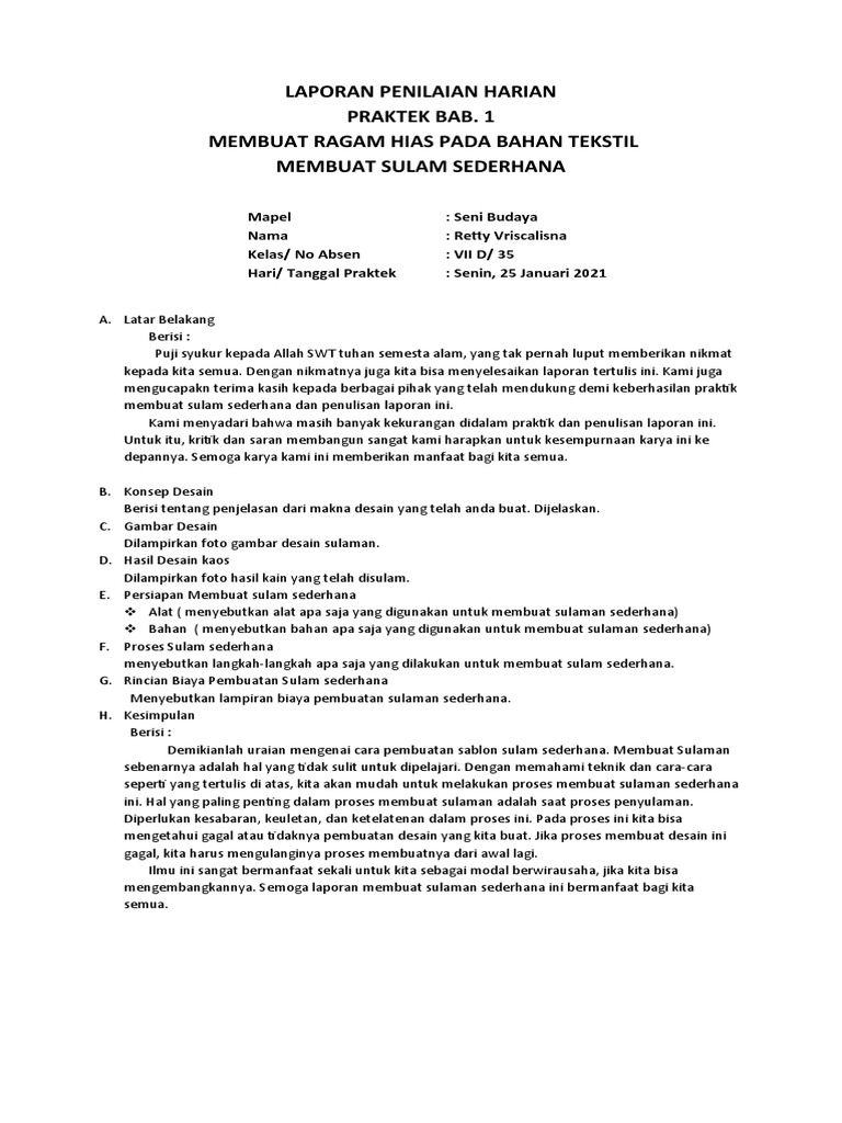 Contoh Laporan Membuat Sulam Sederhana | PDF