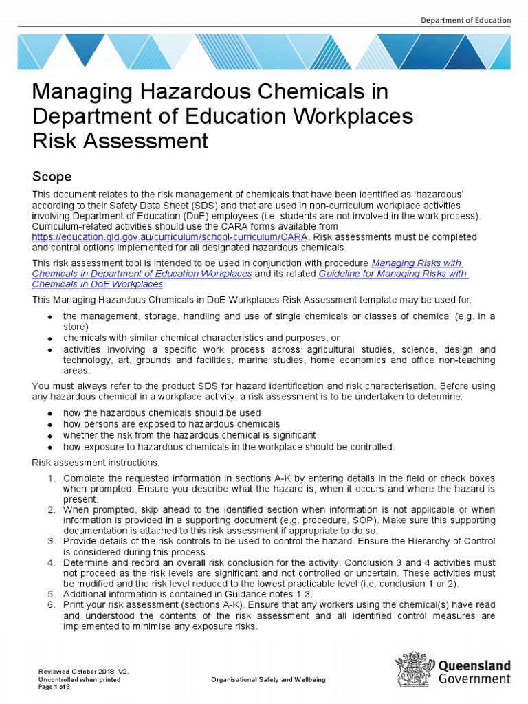 Managing Hazardous Chemicals in Department of Education Workplaces Risk ...