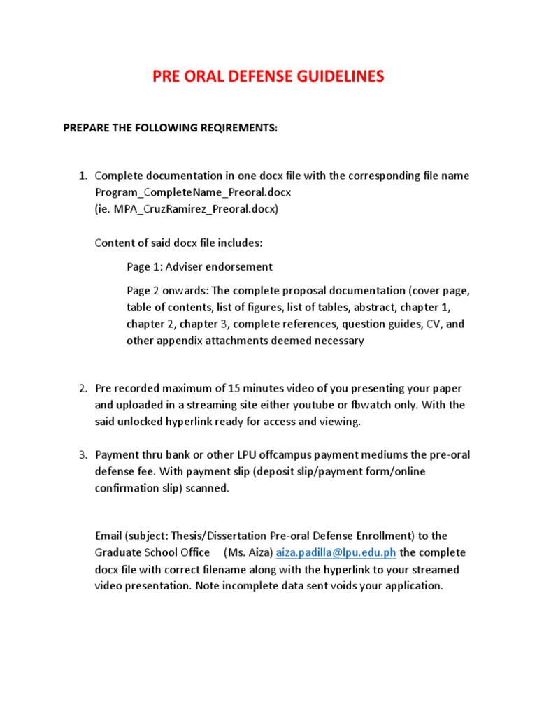 Pre Oral Defense Guidelines: Prepare The Following Reqirements | PDF ...