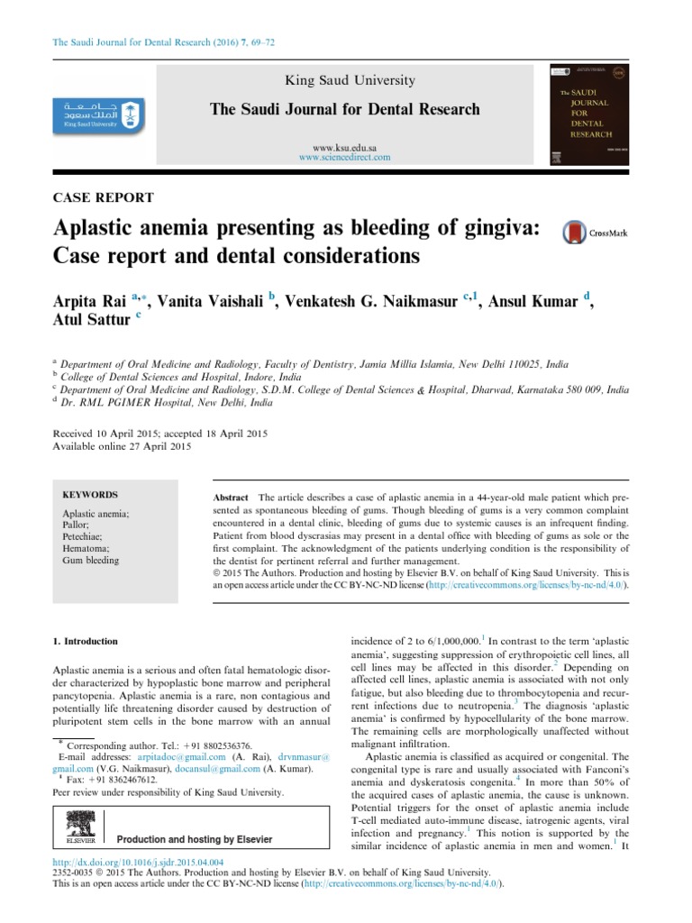A Case of Aplastic Anemia Presenting with Spontaneous Bleeding of the ...