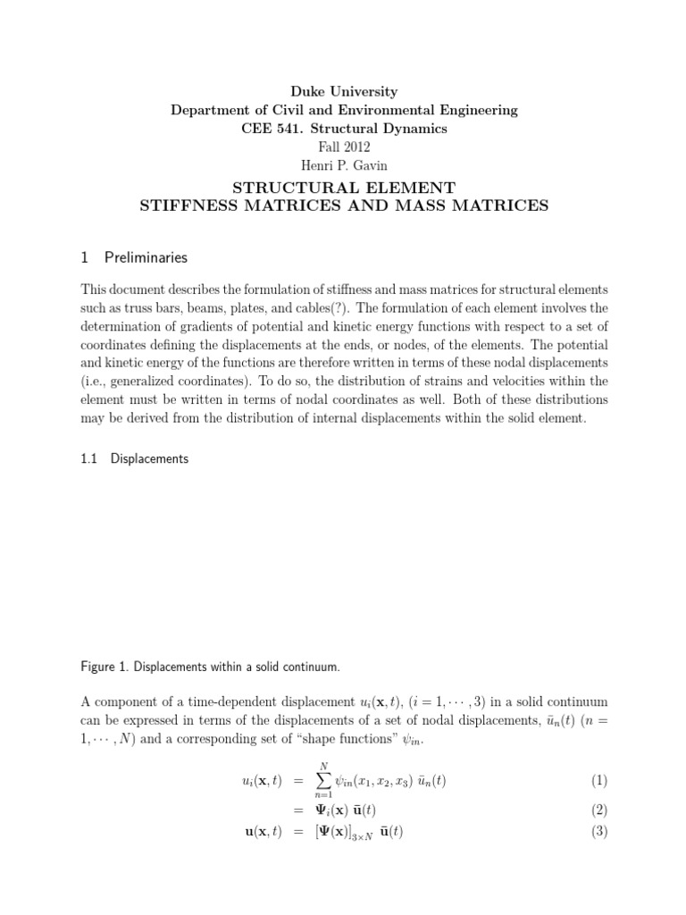 Structural Element Stiffness Matrices and Mass Matrices: 1 ...