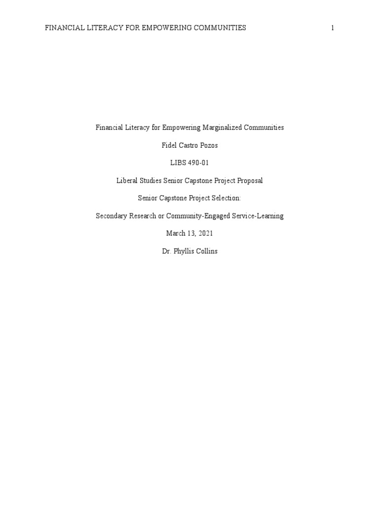 Project Proposal | PDF | Financial Literacy | Literacy