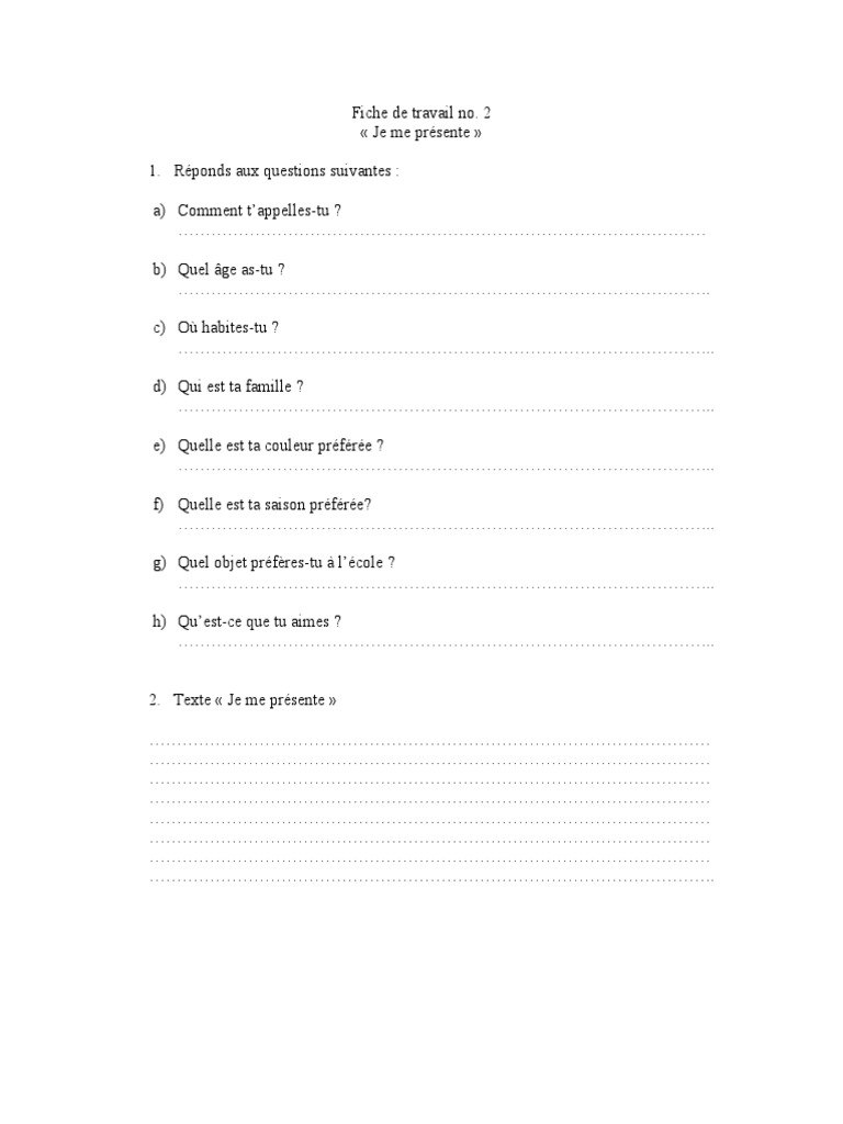 Fiche Je Me Presente | PDF