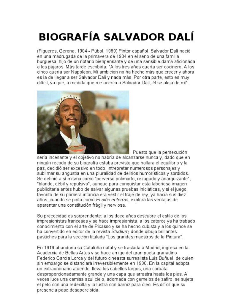 Biografía resumida de Salvador Dalí | PDF | Salvador Dalí | Federico ...