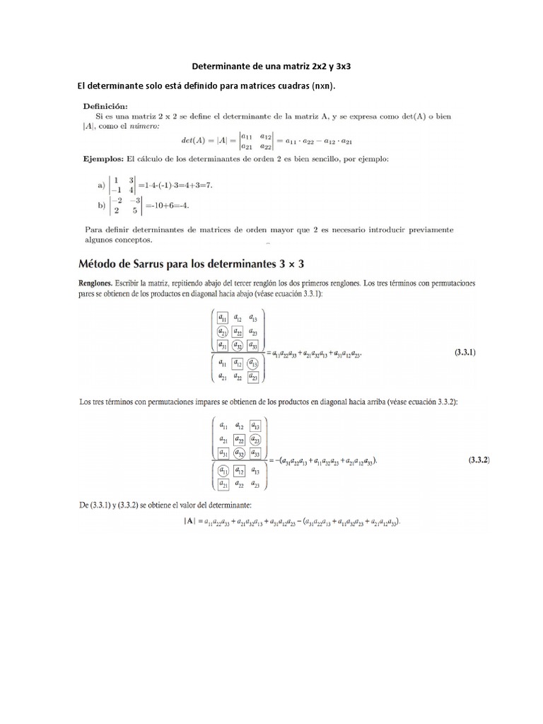 Determinantes 2x2 y 3x3 | PDF