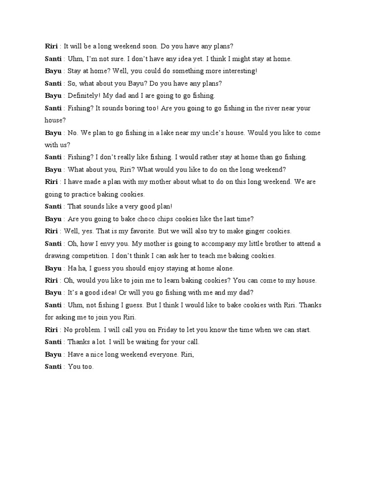 Dialog 3 Orang Bahasa Inggris | PDF | Snack Food | Baked Goods