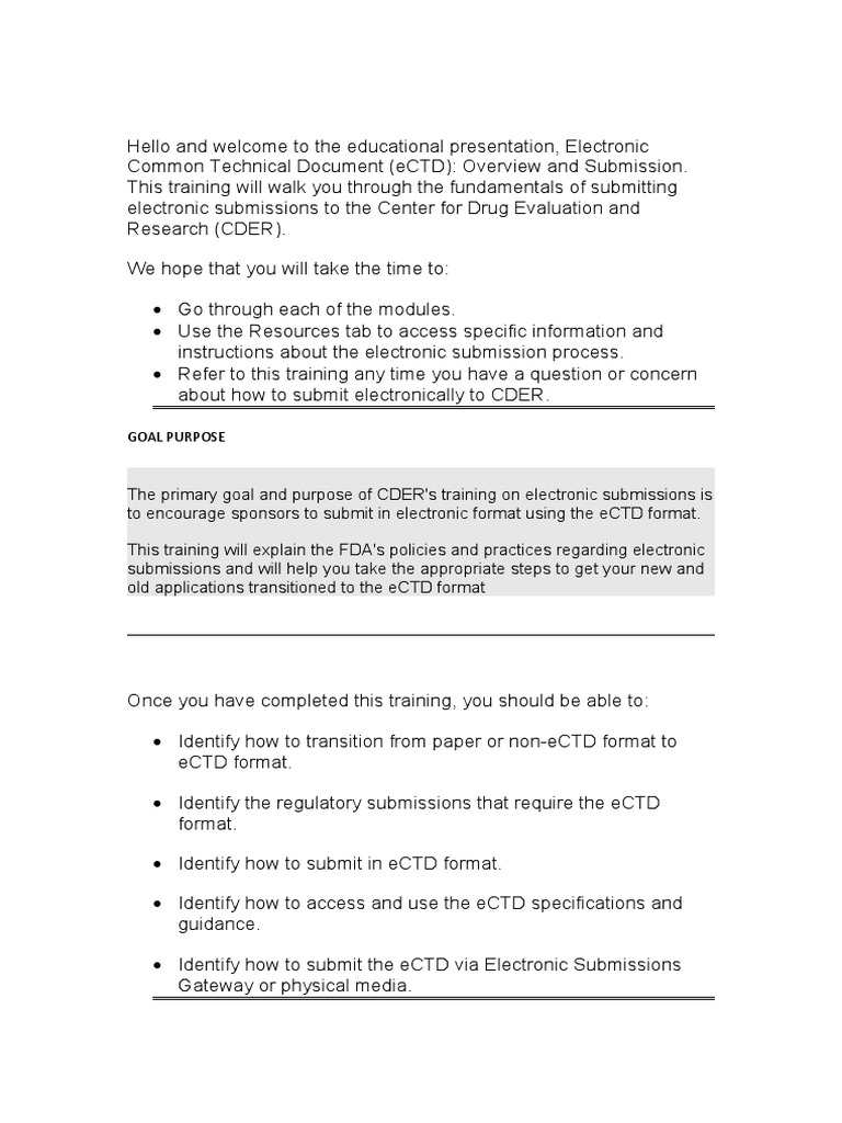 Electronic Common Technical Document (eCTD) | PDF | Food And Drug Administration | Specification ...