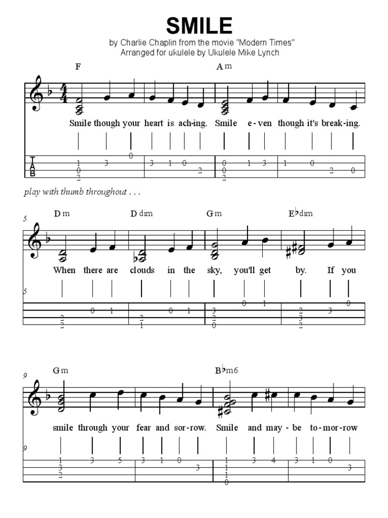 Smile Chord Melody Tablature For Ukulele | PDF