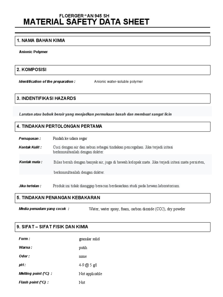 Floerger An945sh (MSDS) | PDF