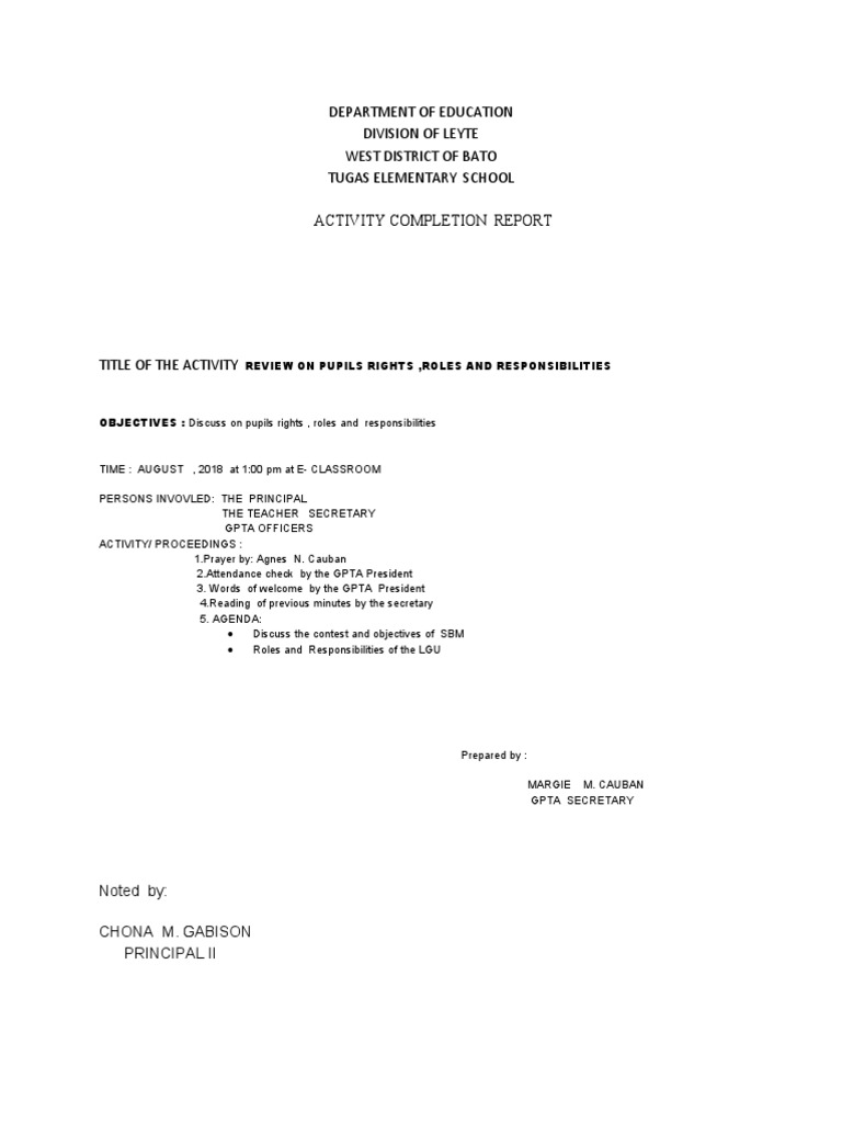 Activity Completion Report | PDF