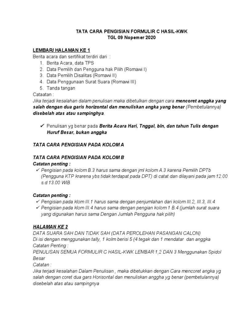 Tata Cara Pengisian Formulir C Hasil | PDF