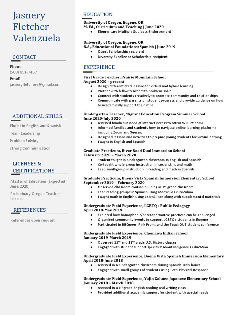 First Grade Teacher Resume - Bilingual Educator | PDF | Teachers ...