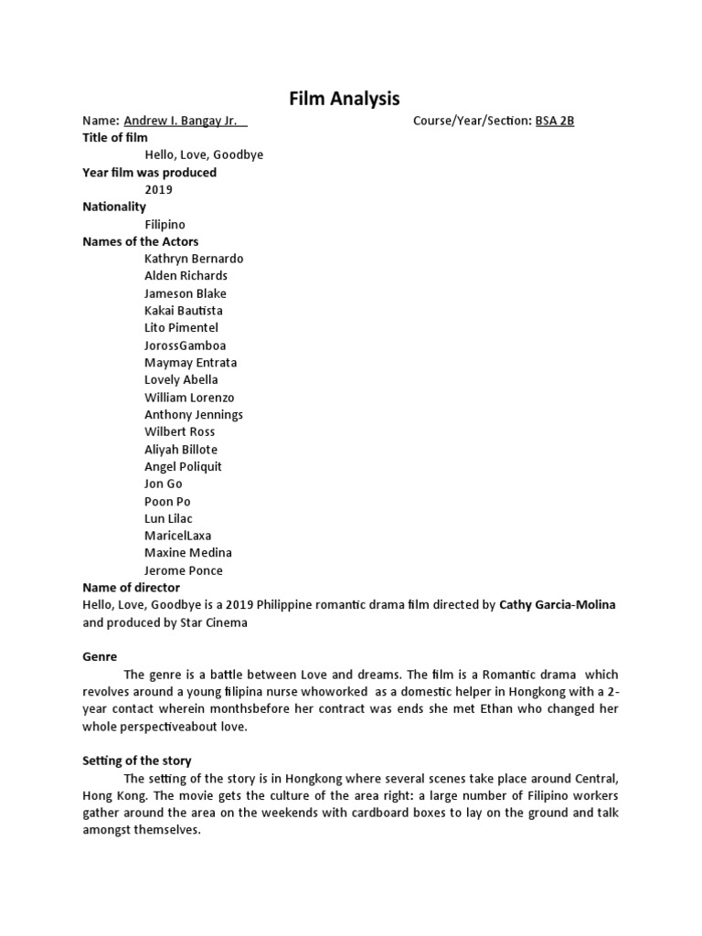 Film Analysis: Title of Film Year Film Was Produced Nationality Names ...