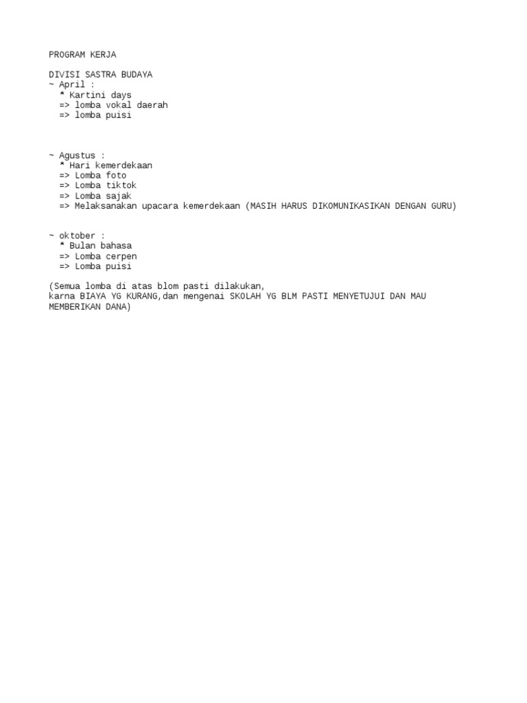 Program Kerja Divisi Sastra Budaya (OSIS) | PDF | Perjalanan | Puisi
