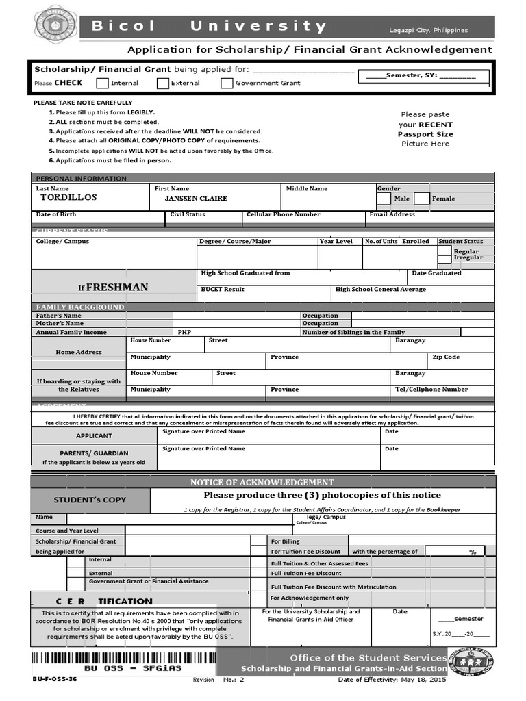 Scholarship Form (OSS-2015) | PDF | Fee | Government