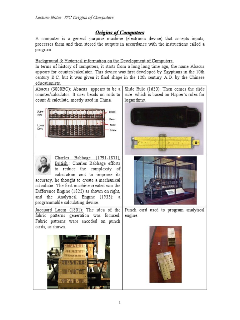 Origins of Computers For ITC | PDF | Computer Memory | Computer Program
