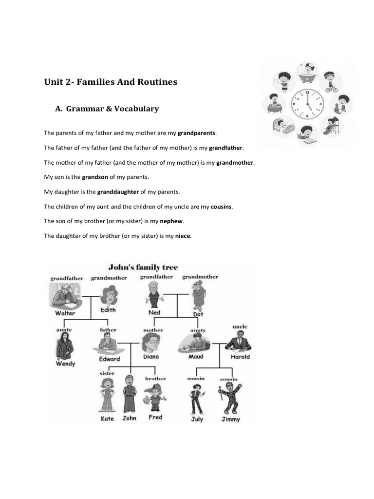 Unit 2-Families and Routines: A. Grammar & Vocabulary | PDF | Sibling ...