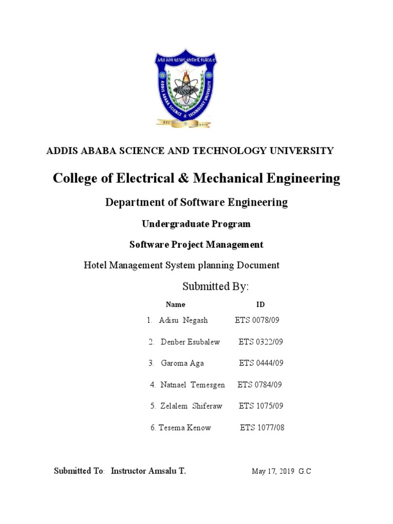 Project Plan for the Hotel Management System for Minilik Hotel | PDF ...