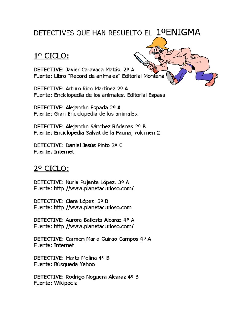 Detectives Escolares y Fuentes Usadas | PDF