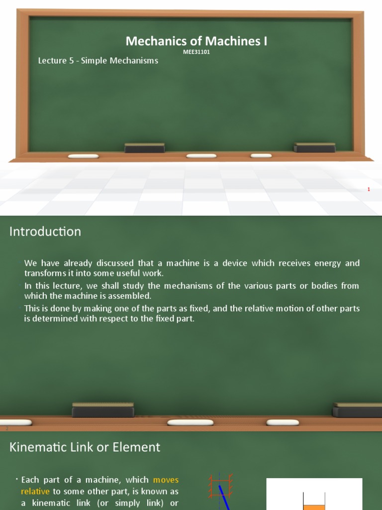 Lecture 5 - Simple Mechanisms | PDF | Machines | Kinematics
