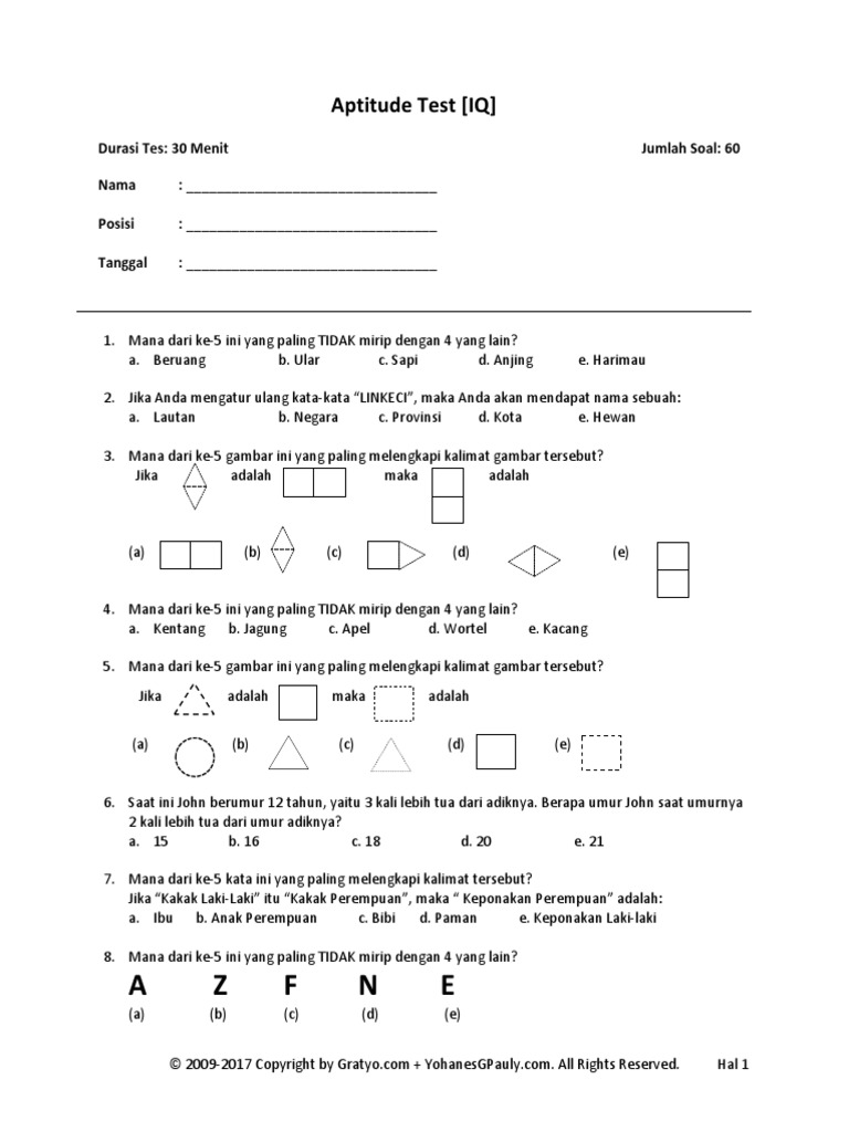 Form Assessment Aptitude Test (IQ) | PDF