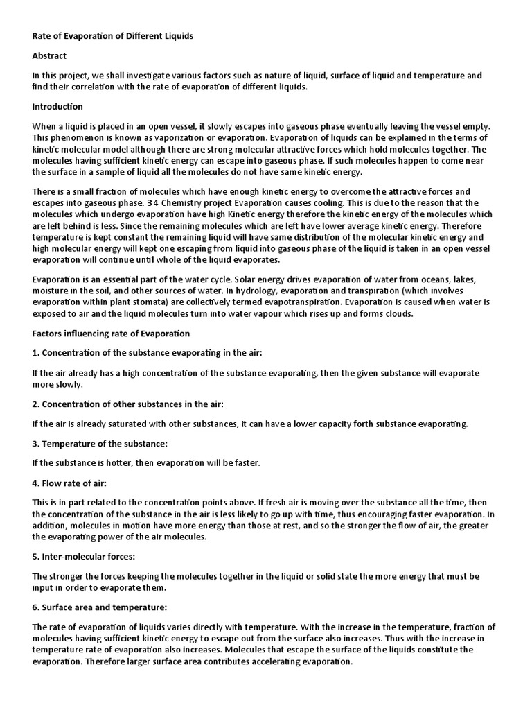 Rate of Evaporation of Different Liquids | PDF | Evaporation ...