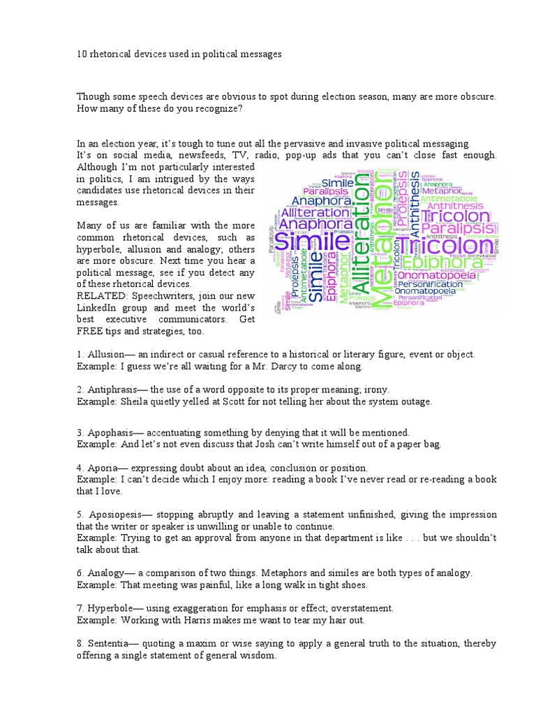 10 Rhetorical Devices Used in Political Messages | PDF | Rhetorical ...