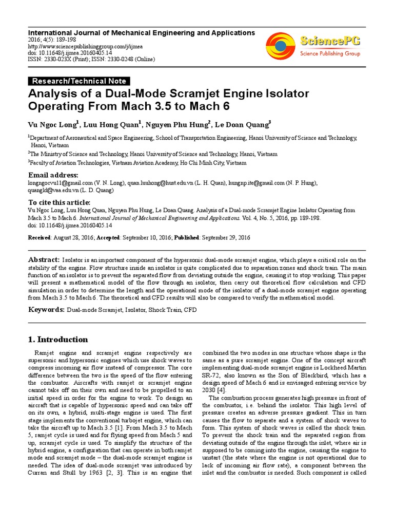 Analysis of A Dual-Mode Scramjet Engine Isolator Operating From Mach 3. ...
