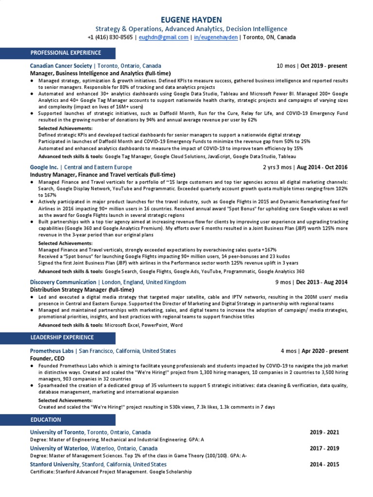 Eugene Hayden - Resume 7 - 2020 | PDF | Analytics | Business Intelligence