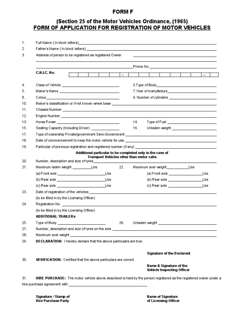 Form F (Section 25 of The Motor Vehicles Ordinance, (1965) Form of ...