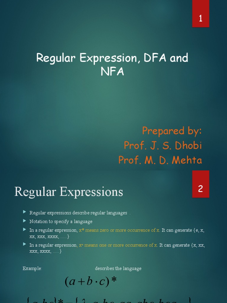 Regular Expression Dfa And Nfa Prepared By Prof J S Dhobi Prof M D Mehta Pdf 