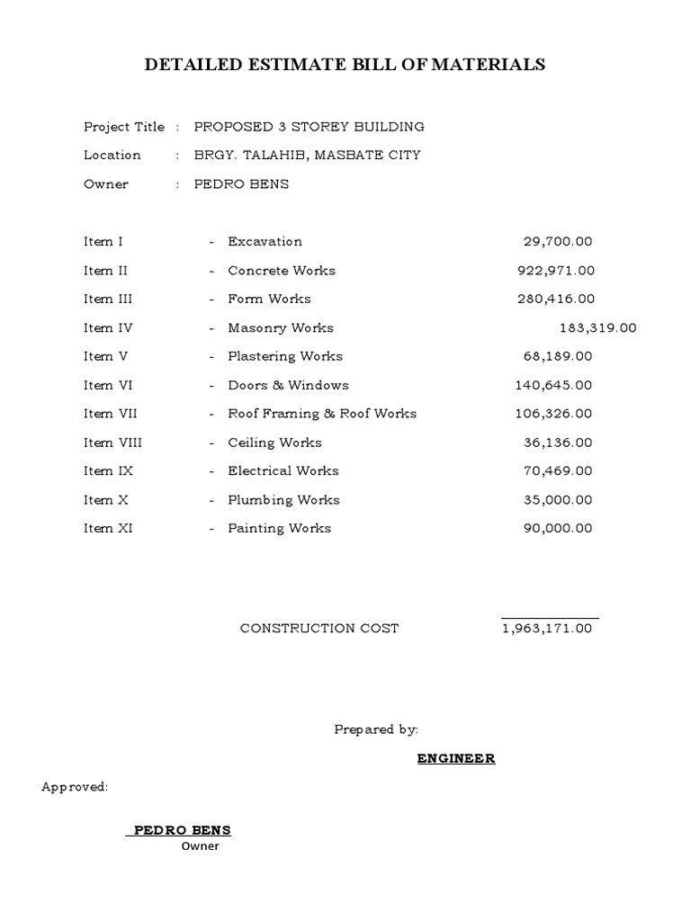 Detailed Estimate - Sample | PDF | Structural Engineering | Building ...