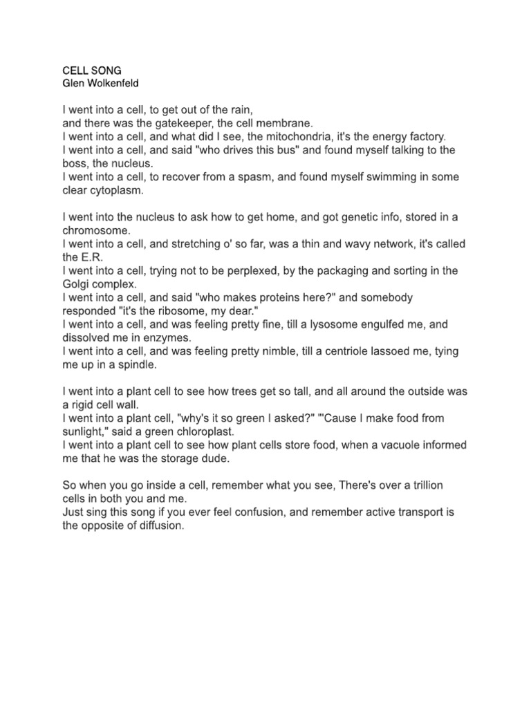 CELLS Songs and Lyrics PDF | PDF