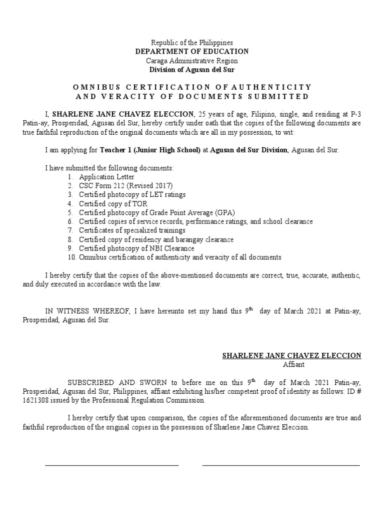 Department of Education Division of Agusan Del Sur Omnibus ...