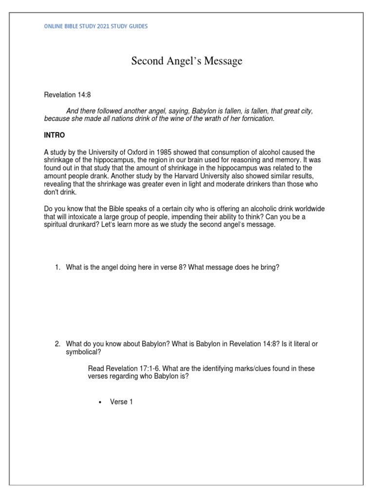 Second Angel's Message Study Guide | PDF | Revelation | Angel