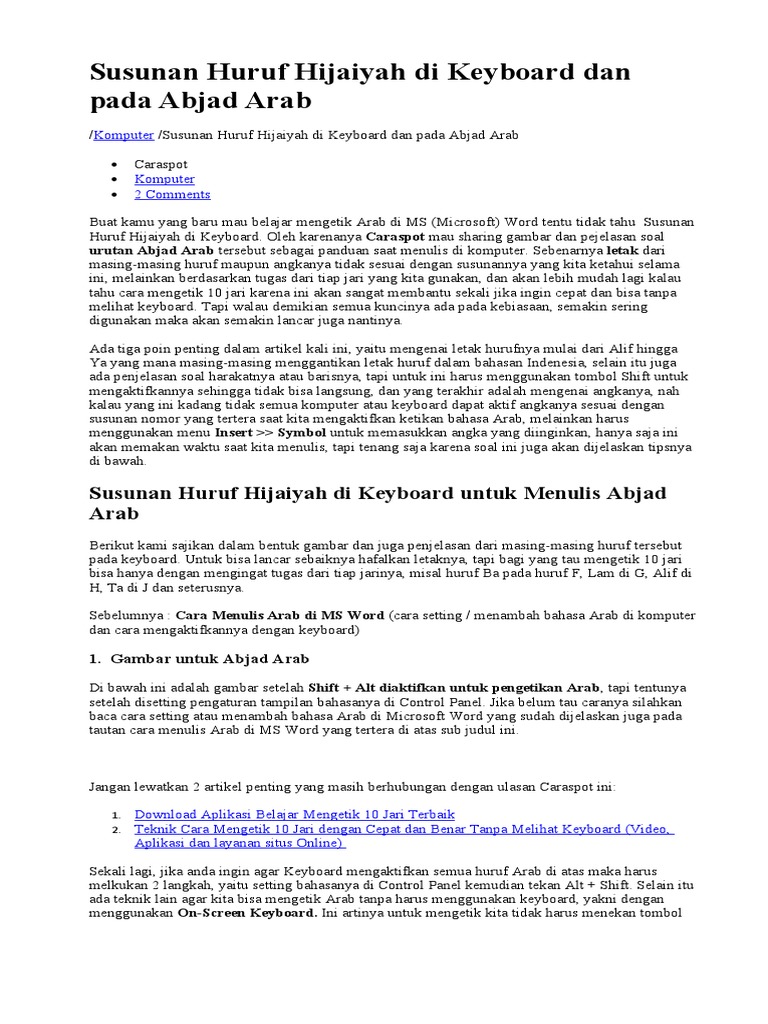 Susunan Huruf Hijaiyah Di Keyboard Dan Pada Abjad Arab | PDF