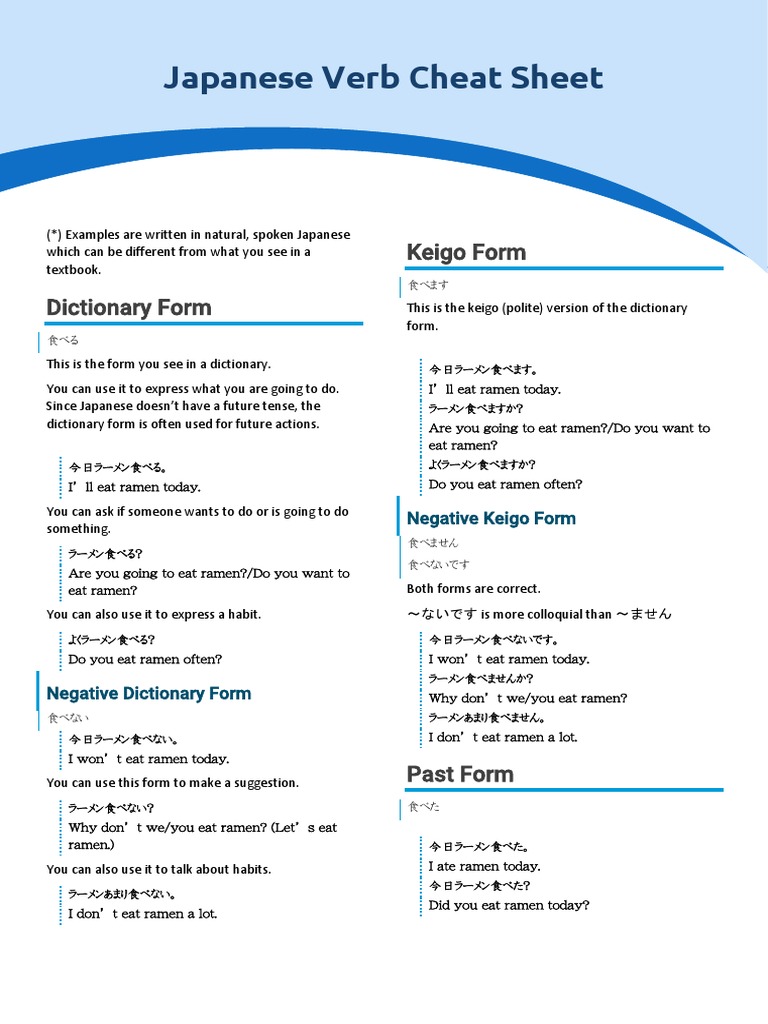 Japanese Verb Cheatsheet | PDF