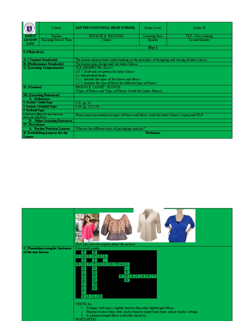 Designing Ladies Blouses: A Lesson Plan | PDF | Constructivism ...