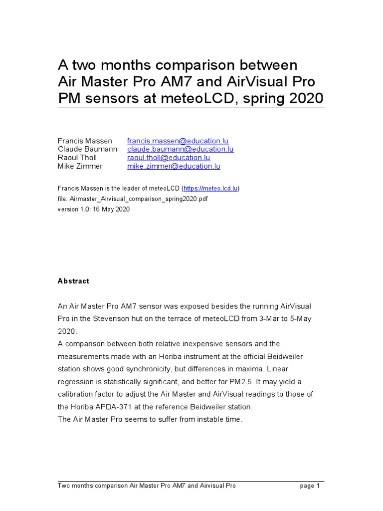 A Two Months Comparison Between Air Master Pro Am7 and Airvisual Pro PM ...