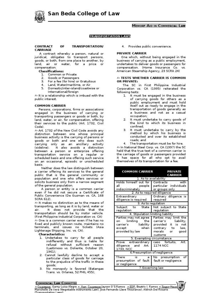 Transportation Laws: A Guide to the Legal Classifications and ...