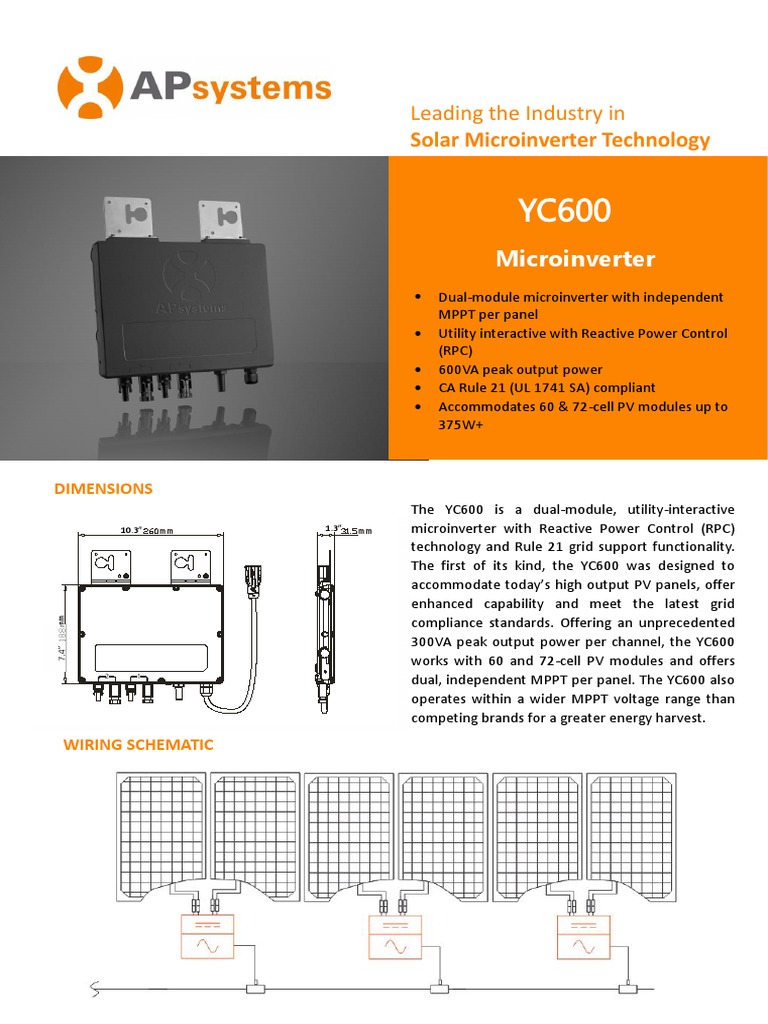 Data Sheet - Inversor - Yc600 - Apsystems | PDF | Solar Panel | Mains Electricity