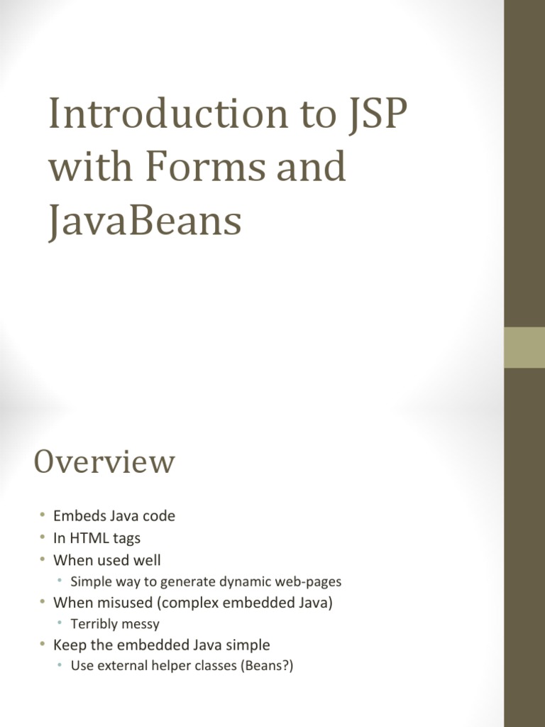 Introduction To Jsp With Forms And Javabeans Pdf Java Programming