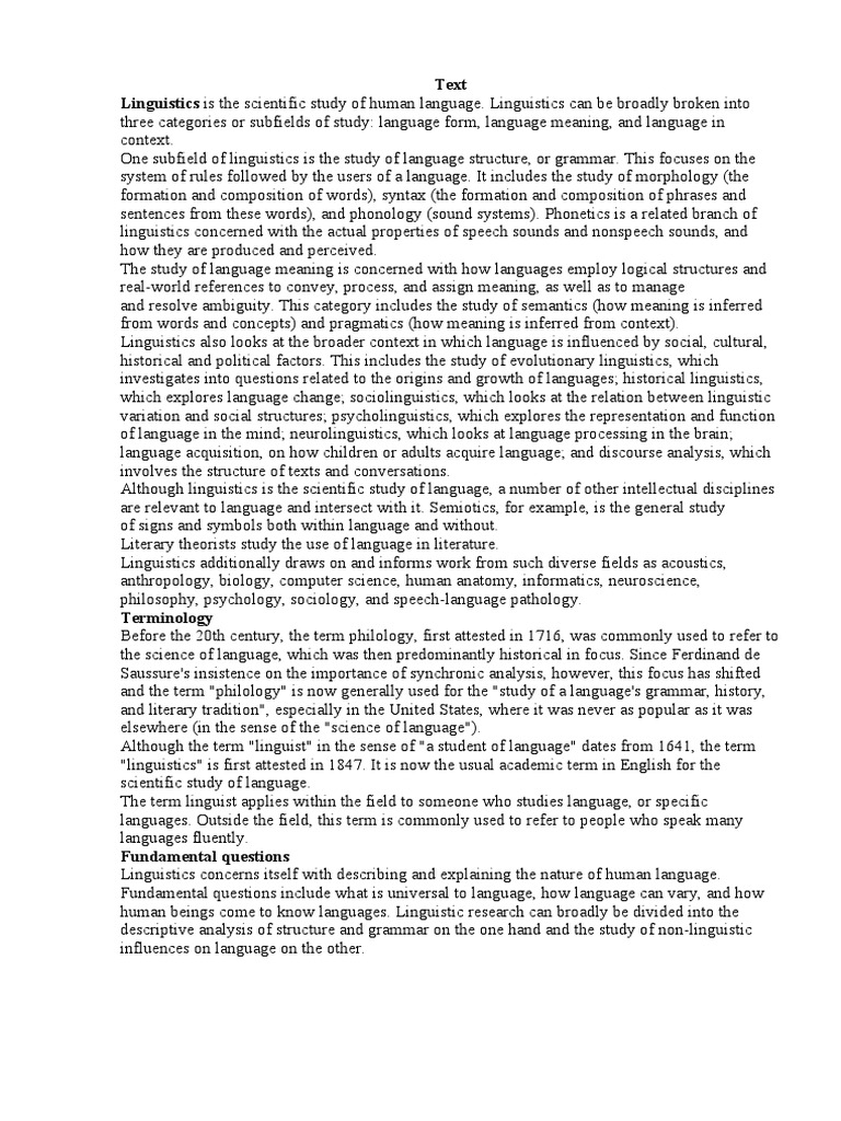 Text Linguistics Is The Scientific Study of Human Language. Linguistics ...